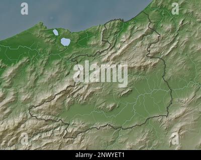 Jendouba, governorate of Tunisia. Colored elevation map with lakes and ...
