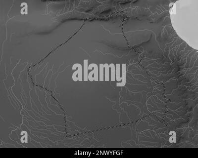 Kebili, governorate of Tunisia. Grayscale elevation map with lakes and ...