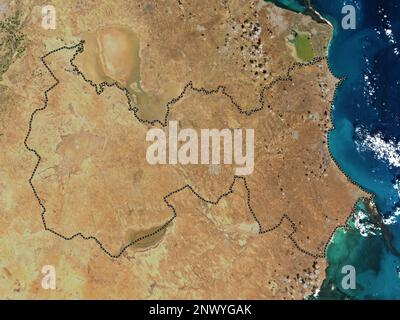 Mahdia, governorate of Tunisia. Low resolution satellite map. Locations ...