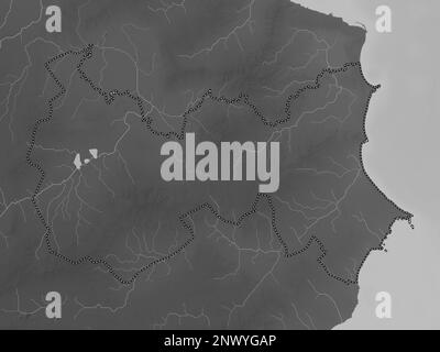 Mahdia, governorate of Tunisia. Grayscale elevation map with lakes and ...