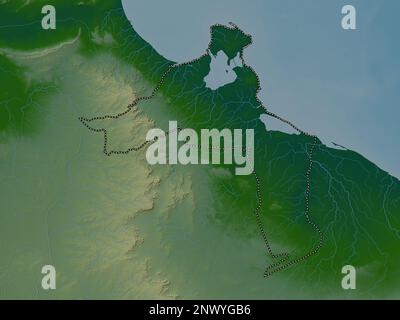 Medenine, governorate of Tunisia. Colored elevation map with lakes and ...