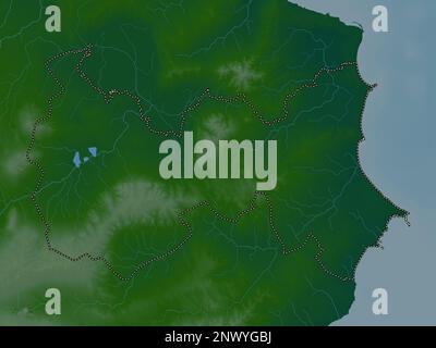 Mahdia, governorate of Tunisia. Colored elevation map with lakes and ...