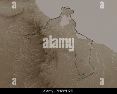 Medenine, governorate of Tunisia. Colored elevation map with lakes and ...