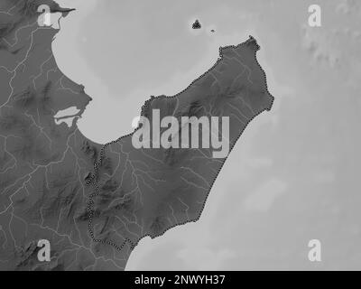 Nabeul, governorate of Tunisia. Grayscale elevation map with lakes and ...