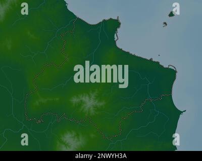 Monastir, governorate of Tunisia. Colored elevation map with lakes and ...