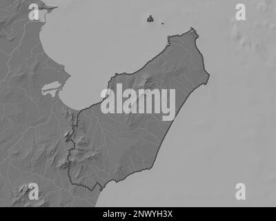 Nabeul, governorate of Tunisia. Bilevel elevation map with lakes and ...