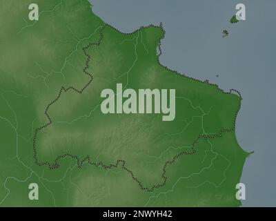 Monastir, governorate of Tunisia. Colored elevation map with lakes and ...