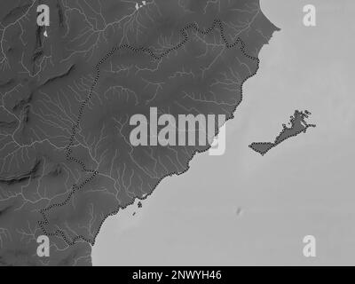 Sfax, governorate of Tunisia. Grayscale elevation map with lakes and ...
