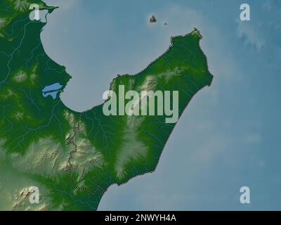Nabeul, governorate of Tunisia. Colored elevation map with lakes and ...
