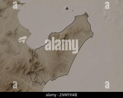 Nabeul, governorate of Tunisia. Colored elevation map with lakes and ...