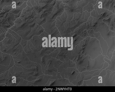 Siliana, governorate of Tunisia. Grayscale elevation map with lakes and ...