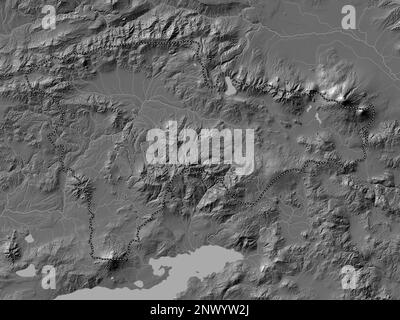 Agr, province of Turkiye. Bilevel elevation map with lakes and rivers ...