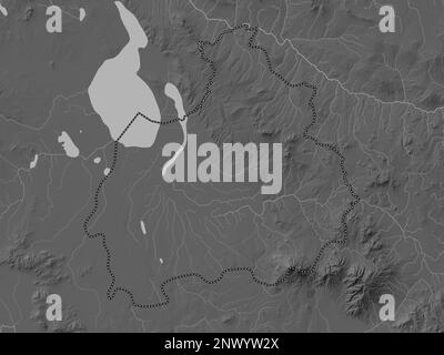 Aksaray, province of Turkiye. Grayscale elevation map with lakes and ...