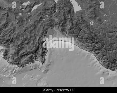 Antalya, province of Turkiye. Grayscale elevation map with lakes and ...
