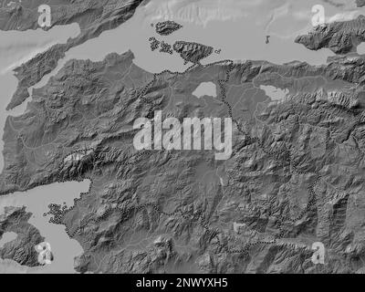 Balikesir, province of Turkiye. Bilevel elevation map with lakes and ...