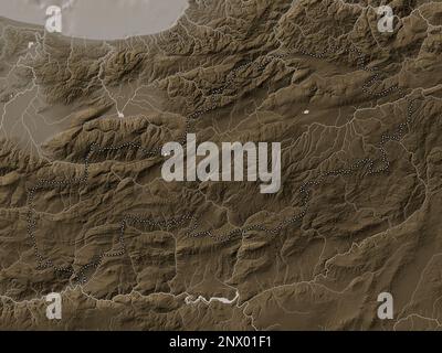 Bolu, province of Turkiye. Colored elevation map with lakes and rivers ...