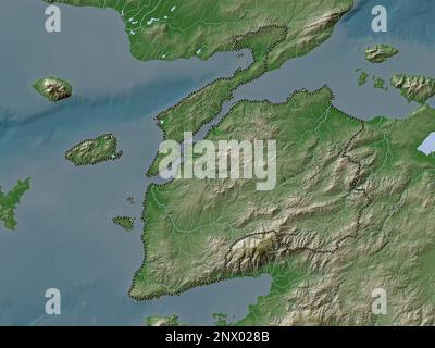 Canakkale, province of Turkiye. Colored elevation map with lakes and ...