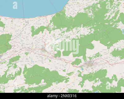 Duzce, province of Turkiye. Open Street Map. Locations of major cities ...