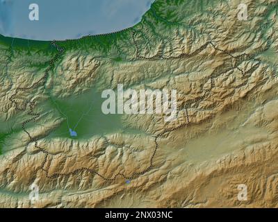 Duzce, province of Turkiye. Colored elevation map with lakes and rivers ...