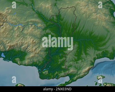Edirne, province of Turkiye. Colored elevation map with lakes and ...
