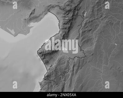Hatay, province of Turkiye. Grayscale elevation map with lakes and ...