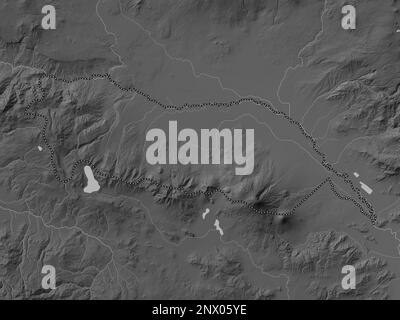 Igdr, province of Turkiye. Grayscale elevation map with lakes and ...