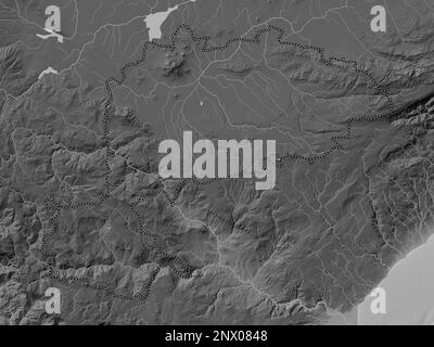 Karaman, province of Turkiye. Grayscale elevation map with lakes and ...