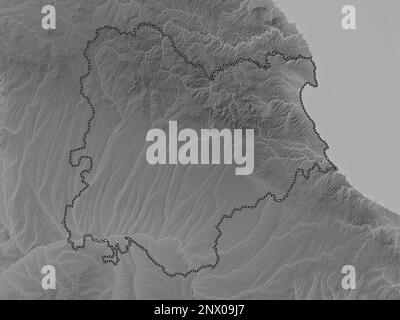 Kirklareli, province of Turkiye. Grayscale elevation map with lakes and ...