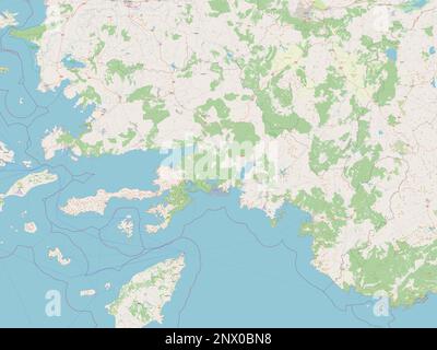 Mugla, province of Turkiye. Open Street Map. Locations of major cities ...