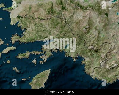 Mugla, province of Turkiye. High resolution satellite map. Locations of ...