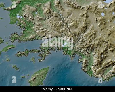 Mugla, province of Turkiye. Elevation map colored in wiki style with ...