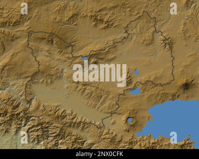 Mus, province of Turkiye. Colored elevation map with lakes and rivers ...