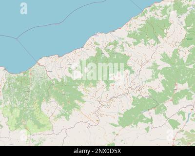 Rize, province of Turkiye. Open Street Map. Locations of major cities ...