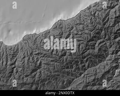 Rize, province of Turkiye. Grayscale elevation map with lakes and ...