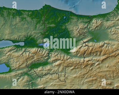 Sakarya, province of Turkiye. Colored elevation map with lakes and ...