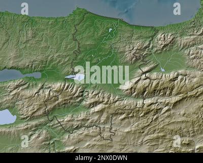 Sakarya, province of Turkiye. Colored elevation map with lakes and ...