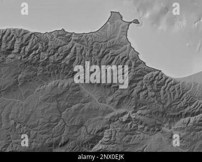 Sinop, province of Turkiye. Elevation map colored in sepia tones with lakes and rivers. Corner ...