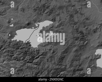 Van, province of Turkiye. Grayscale elevation map with lakes and rivers ...