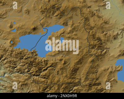 Van, province of Turkiye. Colored elevation map with lakes and rivers ...