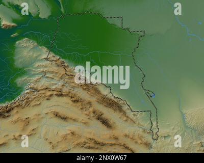 Ahal, province of Turkmenistan. Colored elevation map with lakes and ...