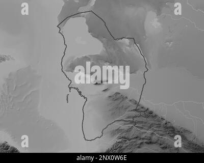 Balkan, province of Turkmenistan. Grayscale elevation map with lakes ...