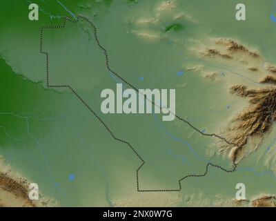Chardzhou, province of Turkmenistan. Colored elevation map with lakes ...