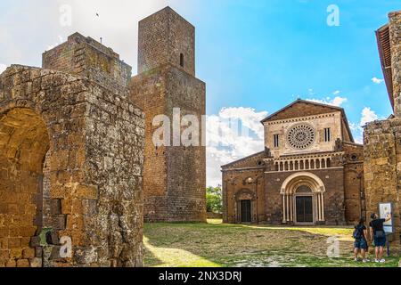 The Romanesque facade of the Basilica of San Pietro in Tuscania with ...