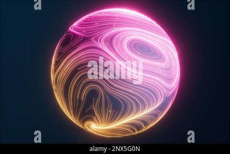 Abstract flowing lines, flowing particles, 3d rendering. Computer ...