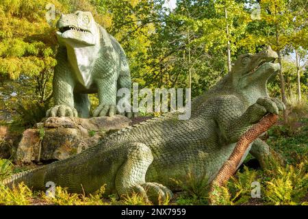 Iguanodon dinosaur models at Crystal Palace Park. The first dinosaur ...