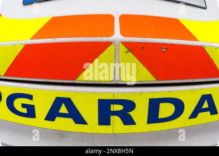 Irish Police An Garda Siochana road block with signs and barriers Stock ...
