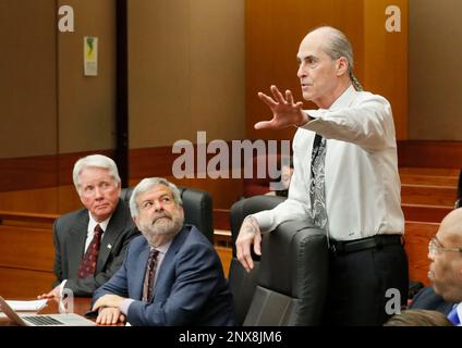 Defense attorney Don Samuel argues the removal counts 5, 6 and 7 on the ...