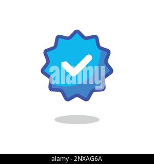 Check mark. Blue tick verified badge icon. Approved profile sign. Tick in rounded corners star ...