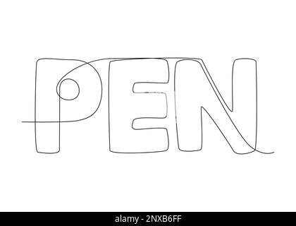 continuous single line drawing of ballpoint pen, line art vector ...