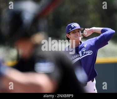 TCU pitcher Nick Lodolo throws to a Lamar batter during a college ...